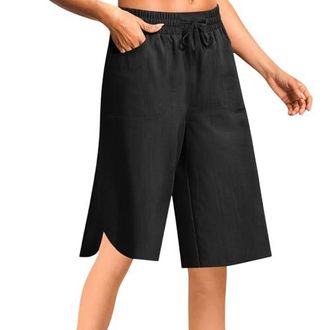Generic Pantalon Femme d&eacute;contract&eacute; pour Femme pour la d&eacute;tente Quotidien et l&eacute;t&eacute;.Capri Ample &agrave; Taille &eacute;lastique avec Poches et Cordon de Serrage Un Style Polyv