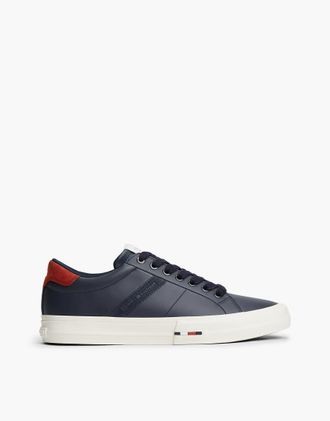Tommy Hilfiger Ledersneaker mit Logo und Kontrastabsatz in rwb-Blau