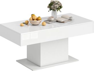 HOMCOM Ausziehbarer Couchtisch mit Ablagefach, Moderner ausziehbarer Beistelltisch mit rutschfesten F&uuml;&szlig;en, Wohnzimmertisch f&uuml;r Home Office, 108-178.5x53x49 c