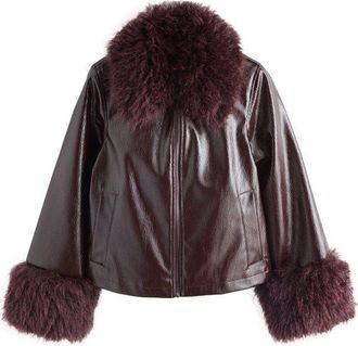 Next Fellimitatjacke Jacke aus Polyurethan mit Kunstfellbesatz (1-St)