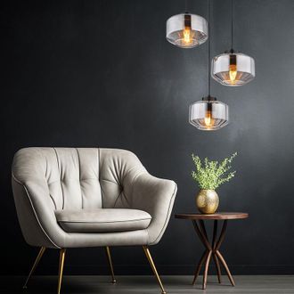 Globo Lighting Pendellampe Esstisch Wohnzimmerleuchte schwarz 3-flammig Hängeleuchte modern, bauchige Glasschirme, Metall schwarz rauch, 3x E27, DxH 40x120 cm