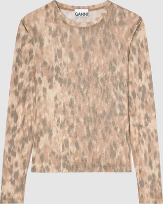 Ganni Top Printed Marl Mesh Burro