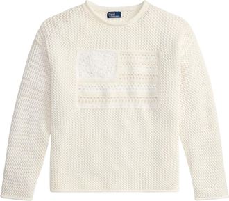 Ralph Lauren Femme, Pulls, Blanc, Taille: 36 FR Pull Pointelle Drapeau Tonal