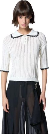 John Richmond Femme, Pulls, Blanc, Taille: 36 FR Top Ray&eacute; avec Col et Boutons
