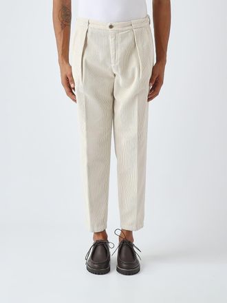 BRIGLIA 1949 Pantalon chino en velours c&ocirc;tel&eacute; &agrave; pinces et coupe slim