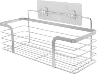 Angoily Edelstahl Wandregal ohne Bohren Wasserfester Aufbewahrungskorb mit Traceless Stickern Großer Bad Küchen Organizer für Shampoo und Toilettenartikel