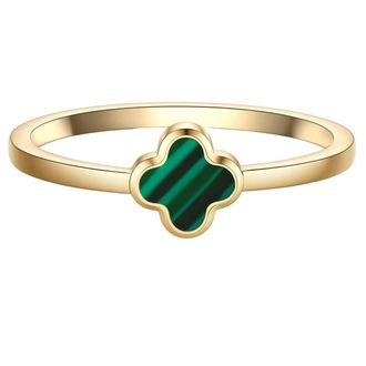 Glanzst&uuml;cke M&uuml;nchen Ring - Edelstahl Ring Malachit (synth.) Kleeblatt - Gr. 50 - in Gold - f&uuml;r Damen