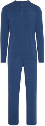 Calvin Klein Herren Pyjama-Set mit Knopfleiste, Blau (Dark Denim), L