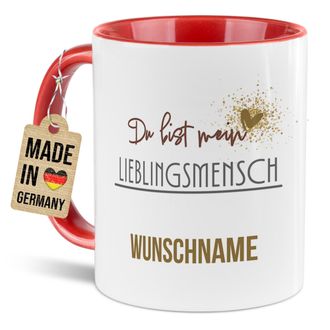 Tassendruck Personalisierte Tasse mit Name und Spruch - Du bist mein Lieblingsmensch - Geschenk zum Jahrestag, Valentinstag, Geburtstag - Keramik, 300 ml, Innen &