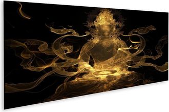 Islandburner Bild auf Leinwand Goldene Buddha Statue mit mystischem Rauch f&uuml;r Wohnzimmer Spiritualit&auml;t Wellnesszentrum Bilder Wandbilder Poster