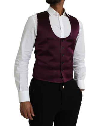 Dolce & Gabbana Mens Maroon Satin Silk Waistcoat Dress Formal Vest