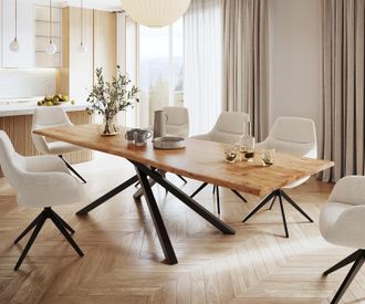 DELIFE Esstisch Edge 300x100 Akazie Natur Kreuzgestell Rechteck Schwarz Live-Edge, Esstische, Baumkantenm&ouml;bel, Massivholzm&ouml;bel, Massivholz