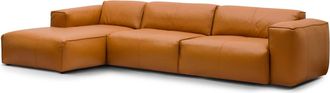 Studio Copenhagen home24 Ecksofa 3-Sitzer mit Longchair Braun Echtleder Neka 317cm Longchair davorstehend links Modern