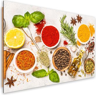 Feeby Bilder Kr&auml;uter Gew&uuml;rze K&uuml;che 90x60 cm Druckbild 1 tlg Leinwandbild Wandbild Kunst Wand Schlafzimmer Deko Wohnzimmer Pfeffer L&ouml;ffel Chili Essen mehrfar