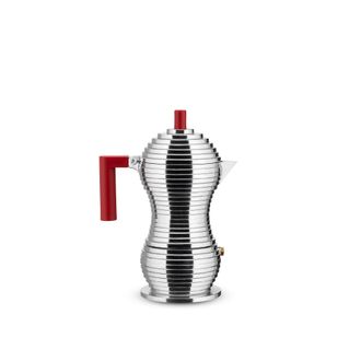 Alessi MDL02/3RFM Pulcina Espressomaschine - Gußaluminium. Griff und Knopf - PA, rot. Magnetboden - 3 Tassen, Farbe