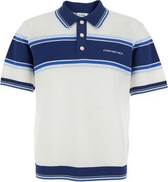Casablanca Homme, Tops, Blanc, Taille: L Mesh Stripe Polo