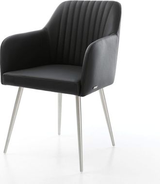 DELIFE Esszimmerstuhl Greg-Flex Echt-Leder Schwarz 4-Fuß konisch Edelstahl Taschenfederkern, Esszimmerstühle