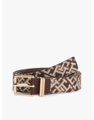 Tommy Hilfiger Jacquard-G&uuml;rtel in Braun-Bunt mit eckiger Schnalle und zwei Schlaufen
