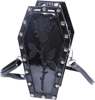 Kawaii-Story LB-6133-2 Sac pour femme en forme de cercueil brod&eacute; Halloween gothique effrayant gothique 22 x 12 x 9 cm PU noir, Noir