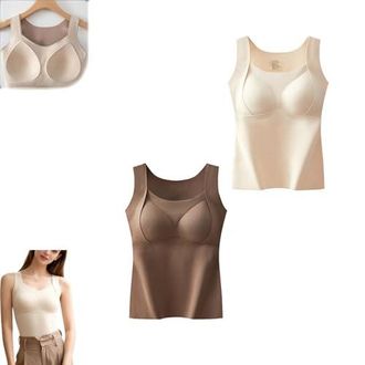Generic D&eacute;bardeur avec soutien-gorge &eacute;tag&egrave;re, caraco pour femme, soutien-gorge int&eacute;gr&eacute;, haute &eacute;lasticit&eacute;, sans manches, coupe ajust&eacute;e, Beige/marron, XXL