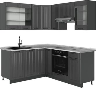 Vicco Eckküche Fame-Line, Dunkelgrau, 190 x 60 cm, AP Marmor