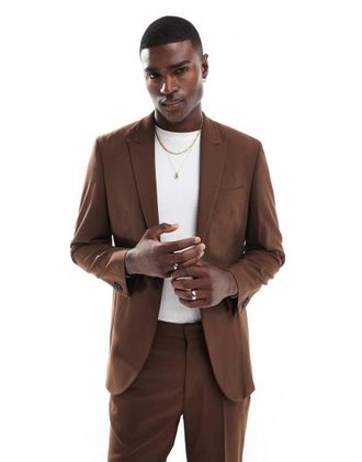 Asos Veste de costume d&eacute;contract&eacute;e en serg&eacute; - Marron