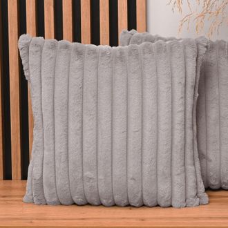 MG Design 2er Set Kissenbezüge 50 x 50 cm in Grau - mit Reißverschluss, langflorige Fell-Haptik, weich & Cosy, pflegeleicht