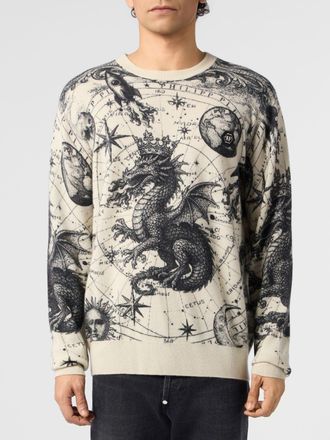 Philipp Plein Pull &agrave; col rond en cachemire avec imprim&eacute; graphique et logo au dos