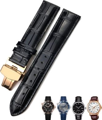 Generic 18 mm, 20 mm, 22 mm echtes Rindslederarmband mit Schmetterlingsverschluss, geeignet für das Omega 300-Armband