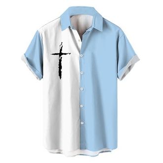 Generic Chemise pour homme, chemise boutonn&eacute;e, col &agrave; revers, hauts d&eacute;contract&eacute;s, chemise &agrave; manches courtes, haut d&eacute;t&eacute; l&eacute;ger, tendance et polyvalent, haut de s