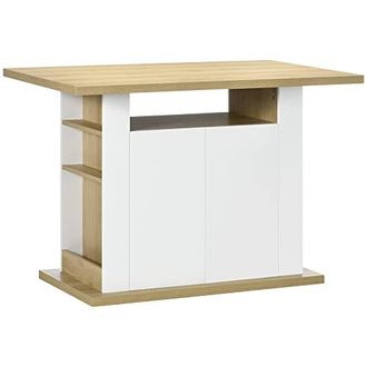HOMCOM Table à Manger ilot Central Cuisine Meuble de Rangement avec Grand Plan de Travail 4-6 Personnes - Placard 4 Portes et étagères - en Bois - dim. 110L 