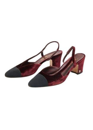 Chanel Burgundy Velvet & Grosgrain Slingback Sandals Size 38.5
