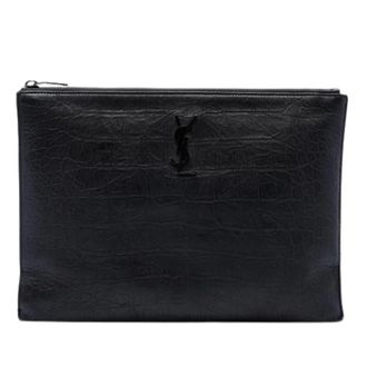 Saint Laurent Pre-owned Croc Embossed Clutch - - Pre-owned - Damen - Schwarzk - ONE SIZE
