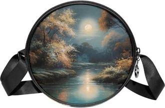Generic Petit sac &agrave; bandouli&egrave;re Circle Beauty pour femme, petit sac &agrave; bandouli&egrave;re avec fermeture &eacute;clair, bretelles r&eacute;glables, sac &agrave; main rond d&eacute;contract&eacute; pour