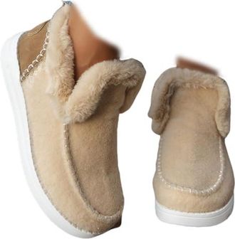 Generic Bottes de neige chaudes doubl&eacute;es de fourrure pour femme, bout rond, antid&eacute;rapantes, mocassins en daim avec doublure en peluche pelucheuse, doublure en