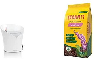 Lechuza ORCHIDEA All-in-One Orchideentopf, Weiß, Hochwertiger Kunststoff, Inkl. Bewässerungssystem und speziellem Orchideen-Substrat, 13960 & Seramis Spezial-