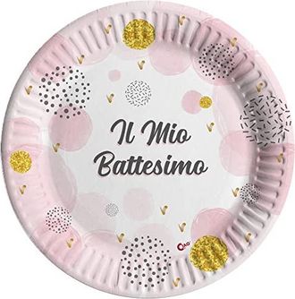 Ciao Italy Kompostierbare Pappteller für Taufe (Ø23 cm), 8 Stück, Rosa 22-24 cm, 34783