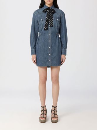 Valentino Garavani Robe chemisier mini en jean avec col lavalli&egrave;re