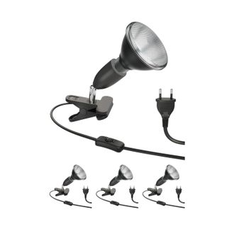 LEDs Com 4 Stück E27 Klemmleuchte LIK, schwarz inkl. PAR38 LED Reflektor-Lampe schwarz 1279lm warm-weiß