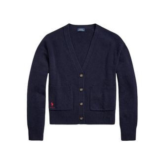 Polo Ralph Lauren Kaschmir-Woll-Cardigan mit Polospieler-Stickerei - - Knitwear - Damen - Blau - XL