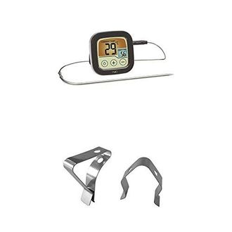 TFA Dostmann 14.1509.01 Digitales Grill- und Bratenthermometer mit farbigem Touchdisplay, Kunststoff, schwarz + Clips für Grill-Bratenthermometer, zur Befestigung 