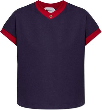 Versace Femme, Tops, Bleu, Taille: 36 FR Stretch Cotton-Jersey T-Shirt