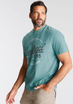 Man's World T-Shirt MANS WORLD, Herren, Gr. L (52/54), blau (t&uuml;rkis melange), Single Jersey, Obermaterial: 60% Baumwolle, 40% Polyester, bedruckt, meliert, normal