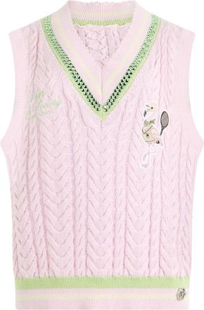 Philipp Plein Femme, Pulls, Rose, Taille: 38 FR V-Neck Gilet Tennis Club