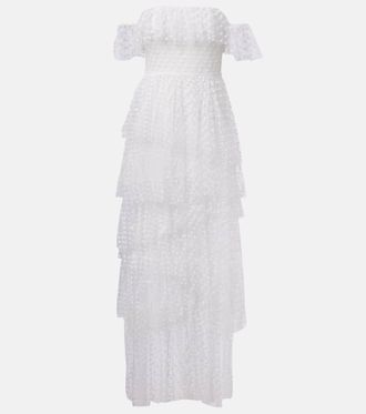 Alexandra Miro Robe longue Carmen en tulle à pois