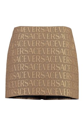 Versace Womens Jacquard Mini Skirt Beige Polyester