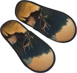Generic Chaussons Élan Dans Le Pré Imprimé Lavables Pantoufles Confortable Slippers Pour Chambre DIntérieur Outdoor M