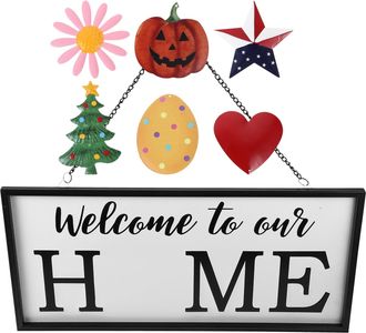 Angoily Veemoon Austauschbares Willkommensschild aus Eisen mit Magneten Horizontale Verandadekoration f&uuml;r Haust&uuml;r und Wand Wetterfestes T&uuml;rh&auml;nger Satz f&uuml;r Hal