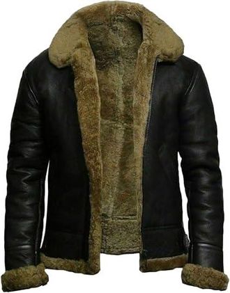 Generic Bomber daviateur pour homme - Imitation peau de mouton - Doublure en fourrure - Manteau dext&eacute;rieur &eacute;pais, vert, L