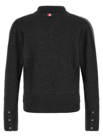 Thom Browne Braided Wool 2-in-1 Knit Polo - Dark Grey